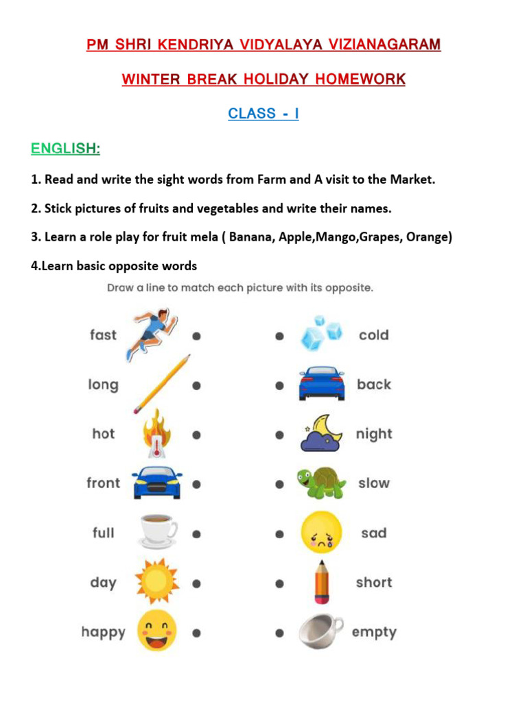 Class 1-5 Winter Holiday Homework 2024-25-241220_114900 | PDF | Area ...