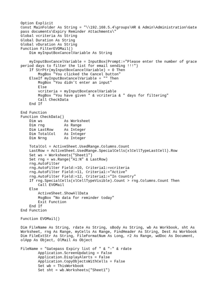 Gate Pass Expiry Reminder Script | PDF | Computer Programming | Computing