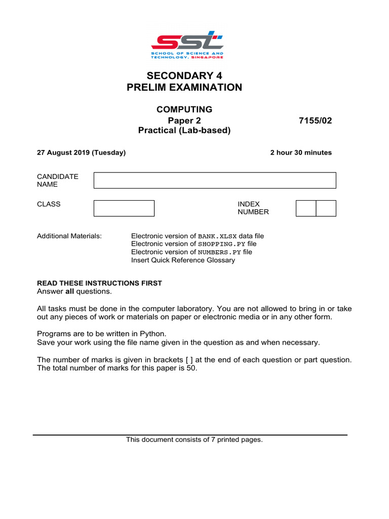 SST 2019 Prelim P2 | PDF | Numbers | Spreadsheet