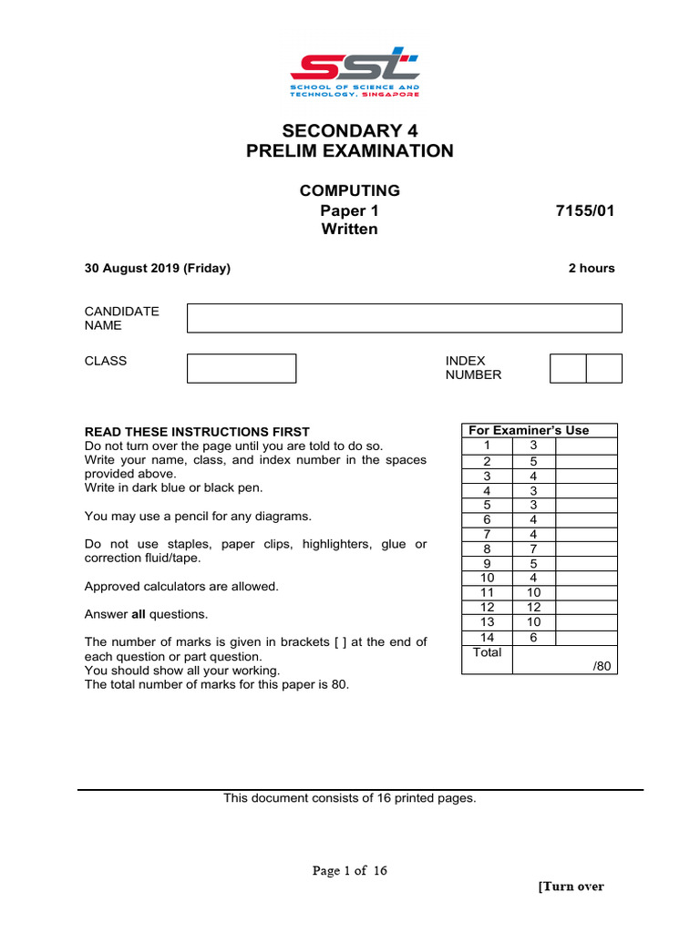 SST 2019 Prelim P1 | PDF | Byte | Internet Protocols