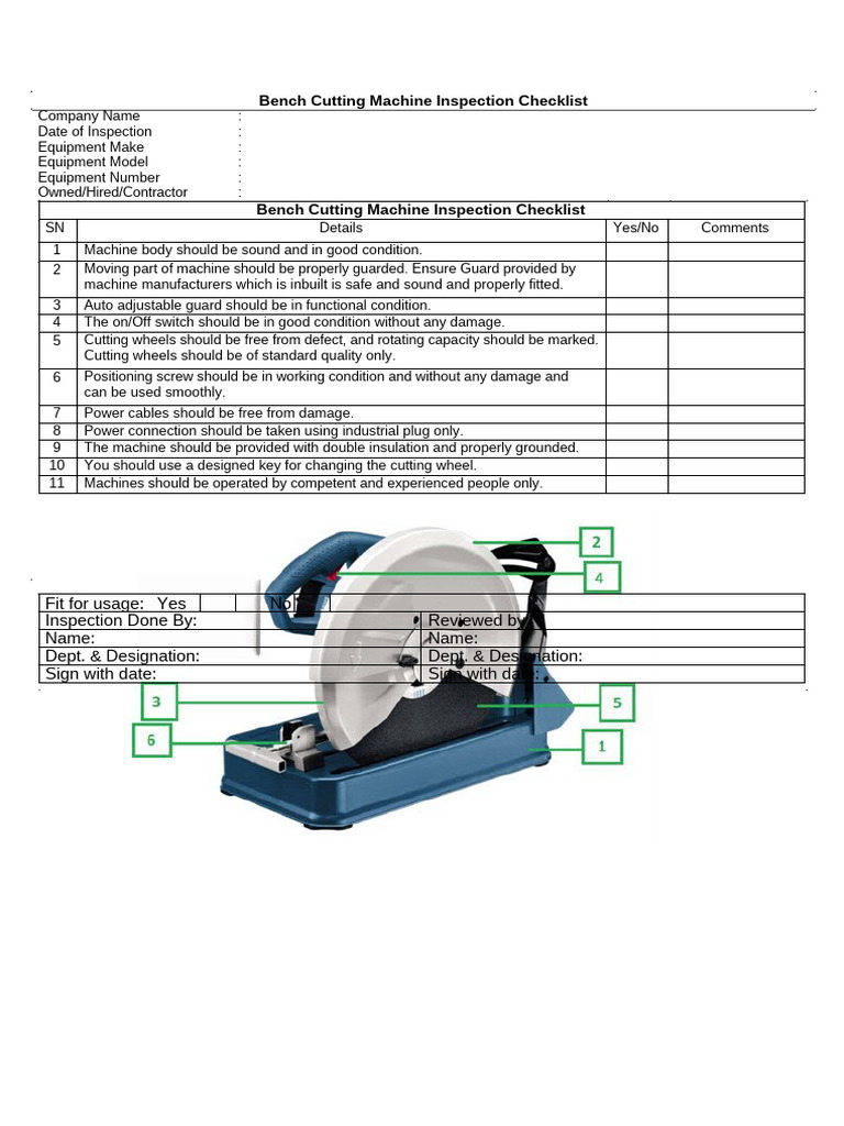 Bench-Cutting-Machine-Inspection-Checklist | PDF
