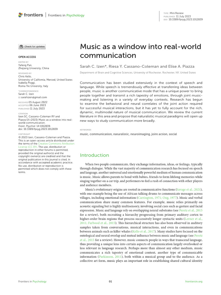 Music As Window To Real Communication | PDF | Communication | Electroencephalography