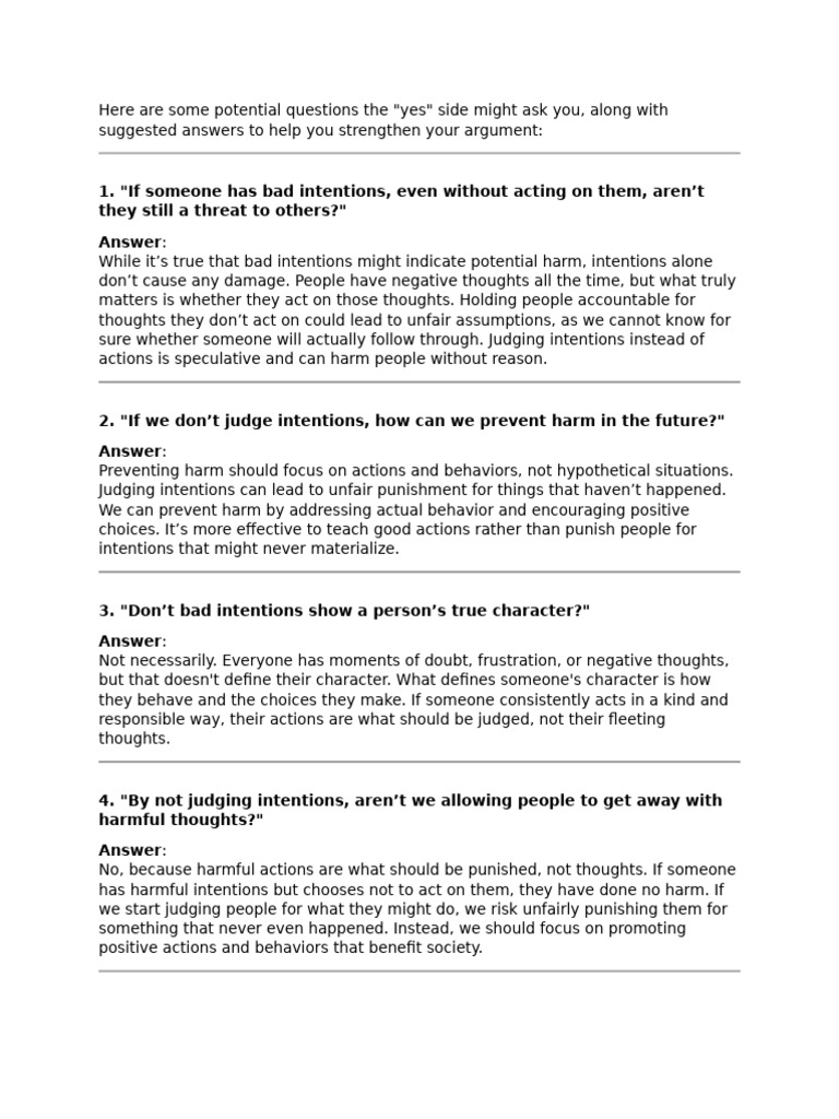 Here are some potential questions the | PDF | Intention | Thought