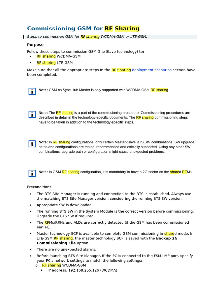 Commissioning GSM For RF Sharing | PDF | Computer Architecture ...
