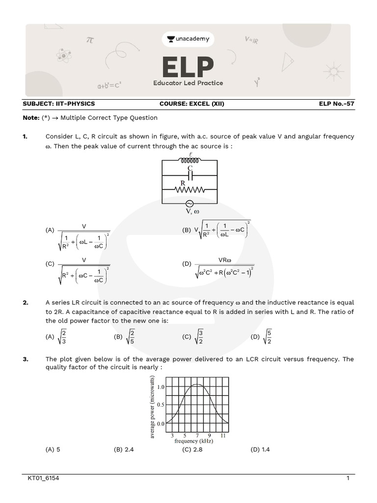 EMI & AC ELP-57 Student Copy KT01 - 6154 | PDF | Damping | Pendulum