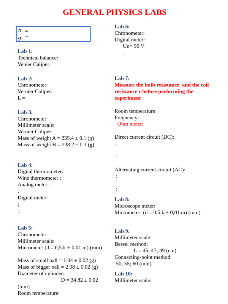 Given Data For Lab 1 To Lab 10 | PDF