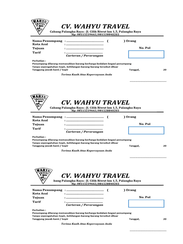 Contoh Tiket Travel Mobil | PDF