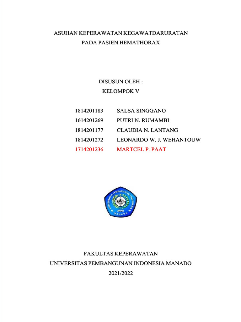 PDF Askep Hemathorax Kelompok 5 Compress | PDF
