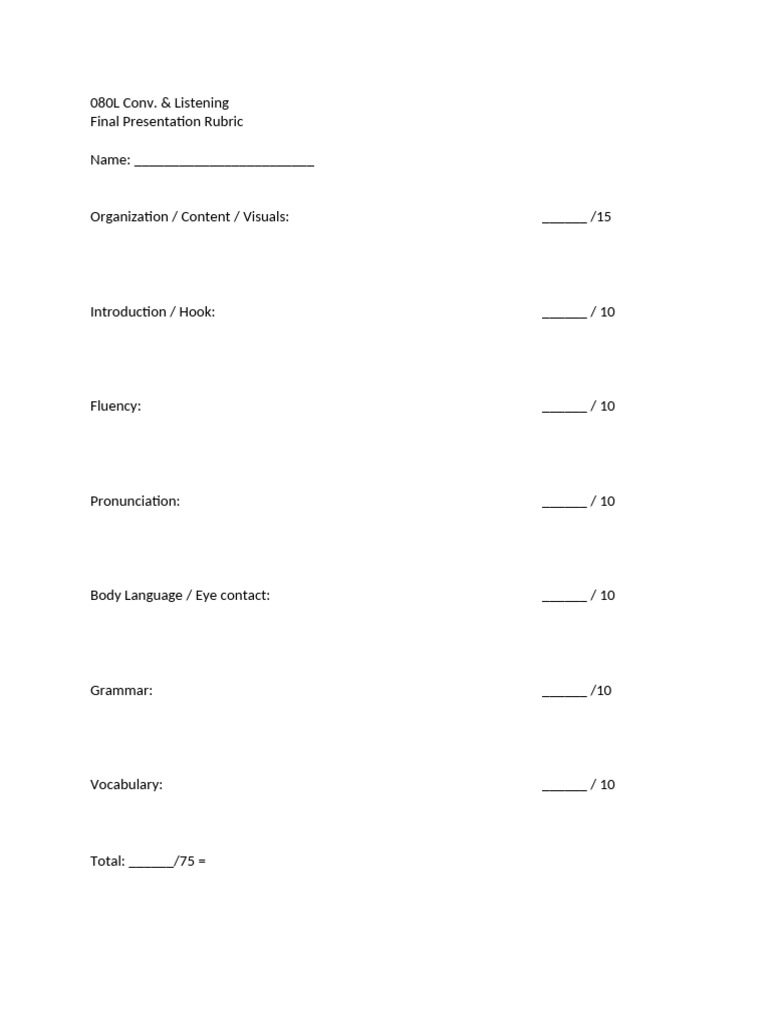 Final Presentation Evaluation Rubric | PDF