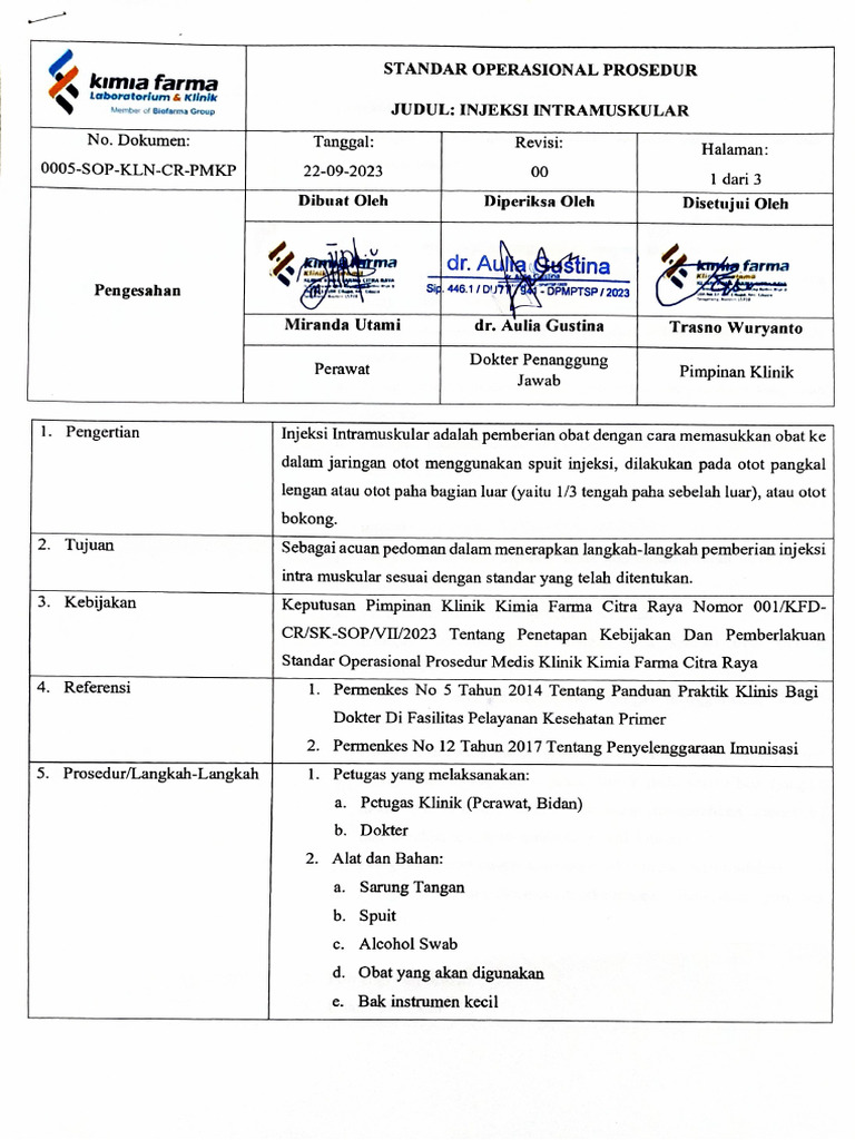 Sop Injeksi Intramuskular | PDF