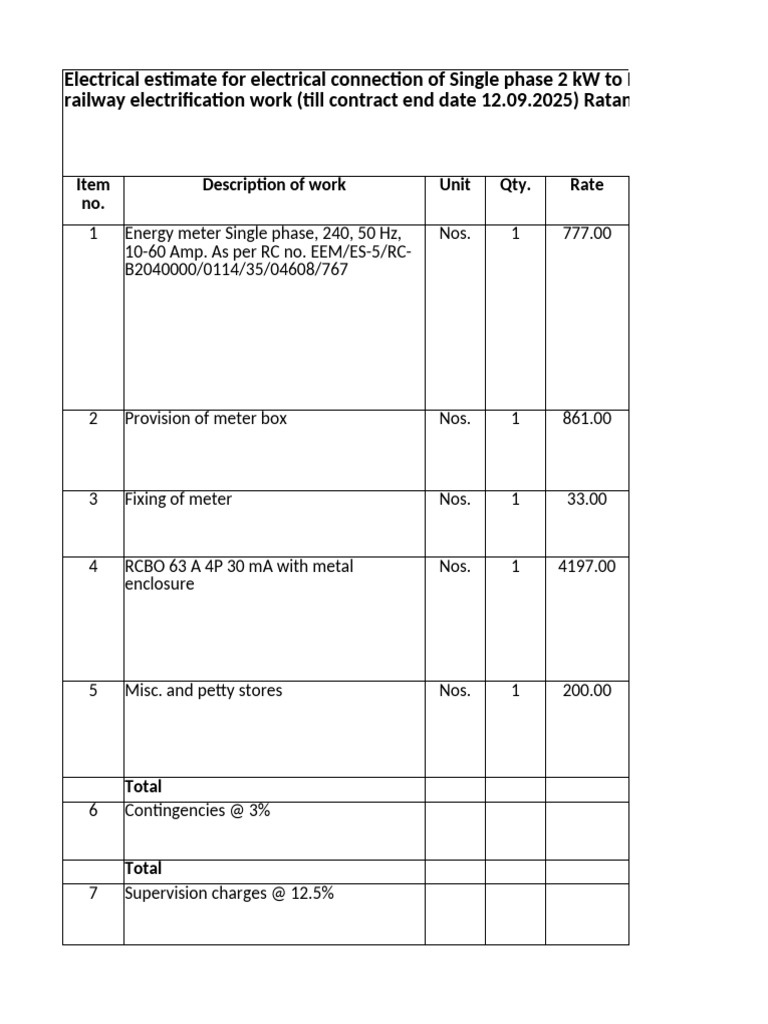 Electrical Estimate for 2 kW Connection | PDF | Electric Power | Electricity