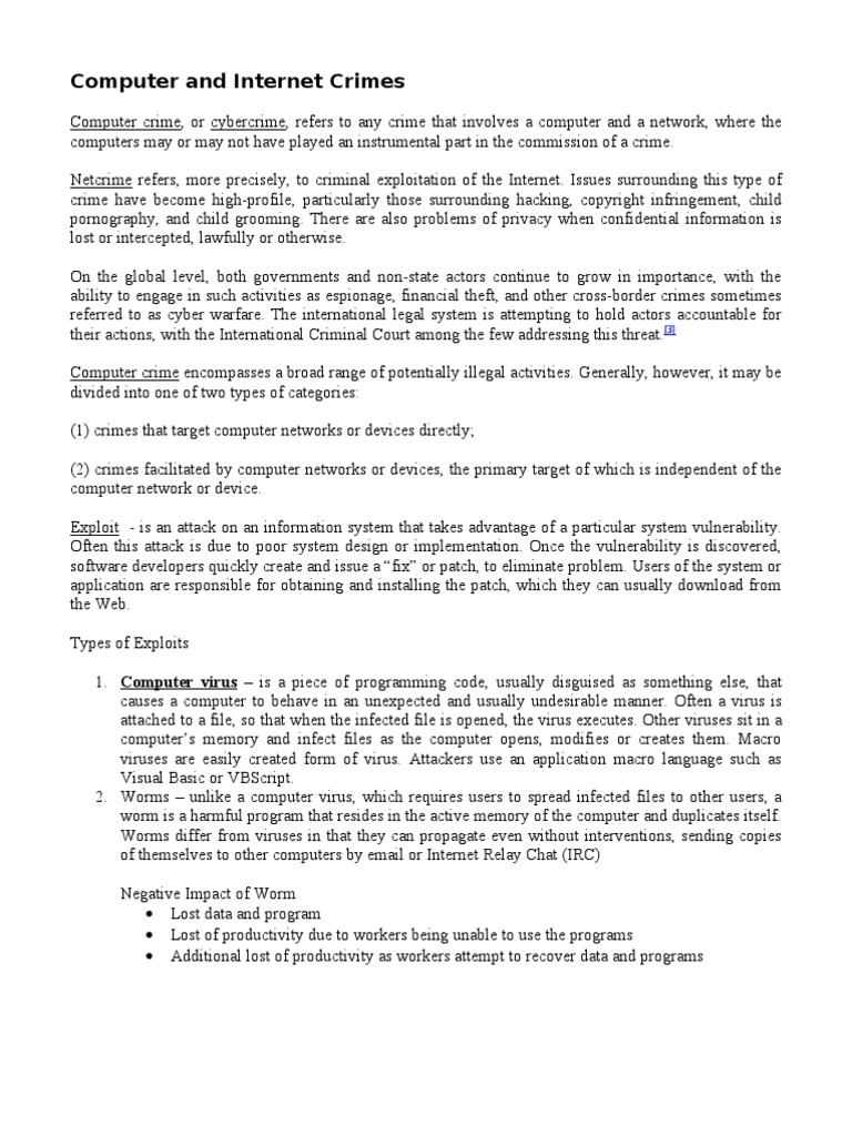 Chapter 3 Computer and Internet Crimes | PDF | Cybercrime | Computer Virus