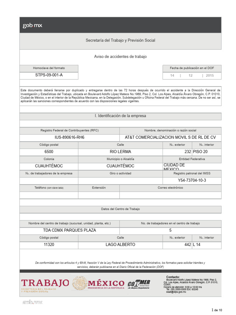STPS Formato de Aviso de Accidentes de Trabajo 12 | PDF | Toxicidad ...