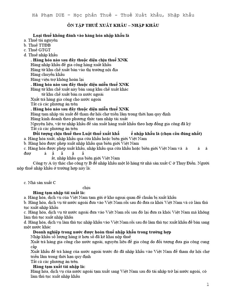 On Tap Thue XNK | PDF