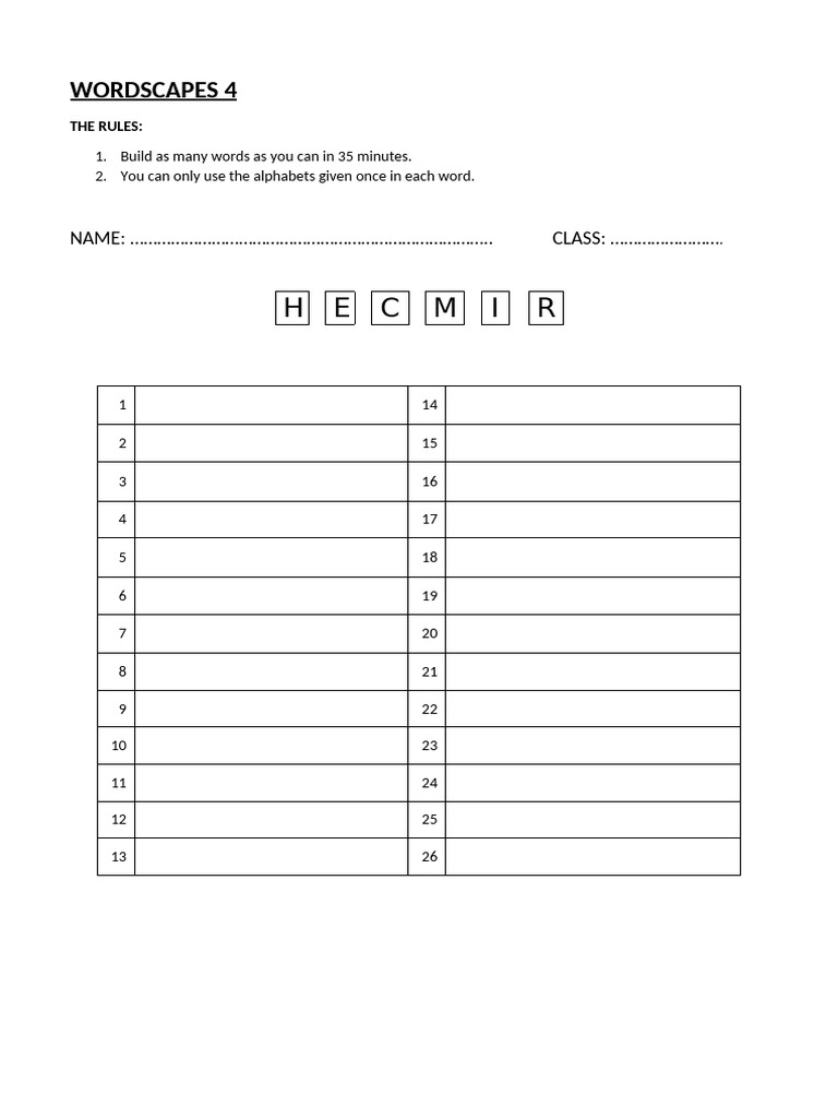 WORDSCAPES CHALLENGE ENGLISH MONTH | PDF
