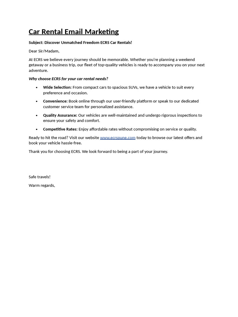 ECRS Car Rentals: Affordable Quality Vehicles | PDF