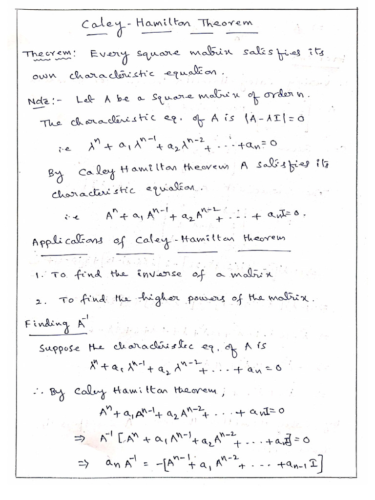 M2 Unit 2 Caley Hamilton Theorem | PDF