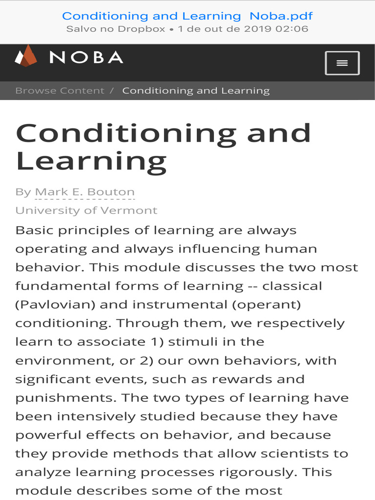 Learning Basics: Conditioning Explained | PDF | Classical Conditioning ...