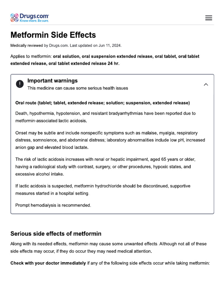Serious Side Effects of Metformin | PDF