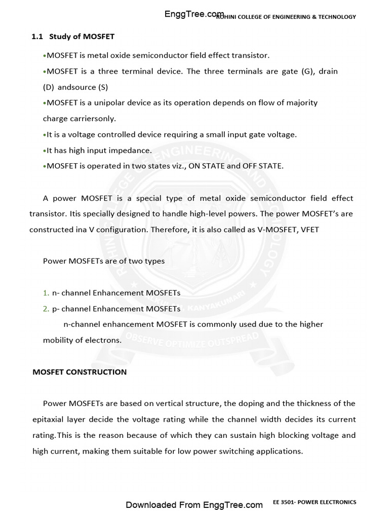 EE3591 Power Electronics Lecture Notes 1 | PDF | Mosfet | Field Effect ...