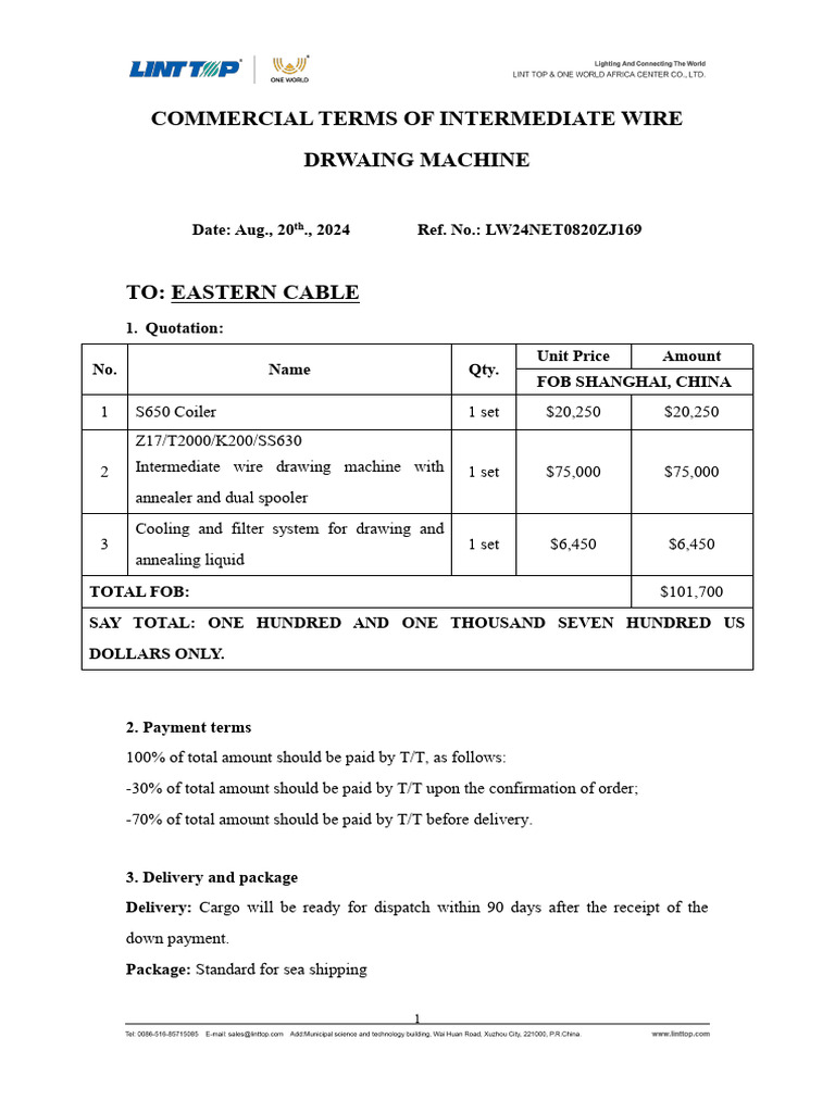 N-Commercial Terms of Intermediate Wire Drwaing Machine ...