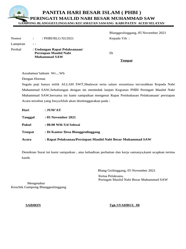 Undangan Rapat PHBI BLG | PDF