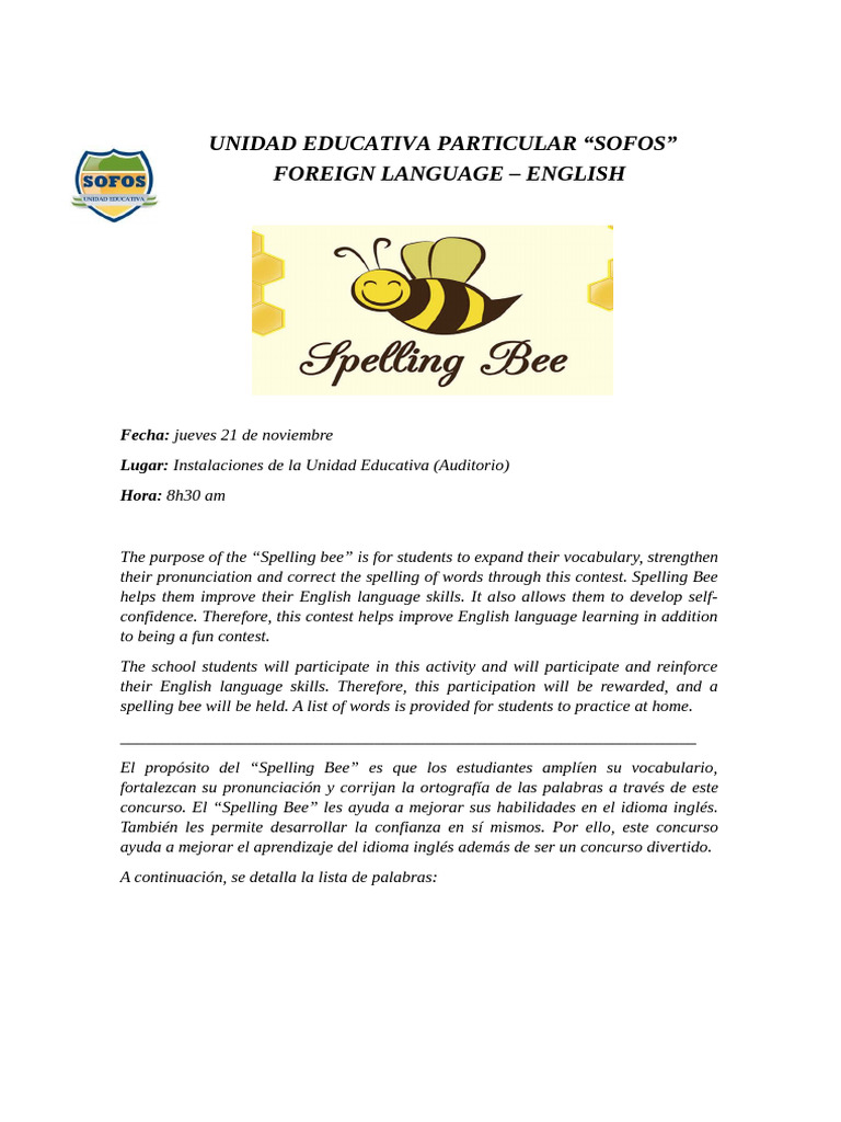 Spelling Bee 2025 Word List | PDF | Linguistics | Human Communication