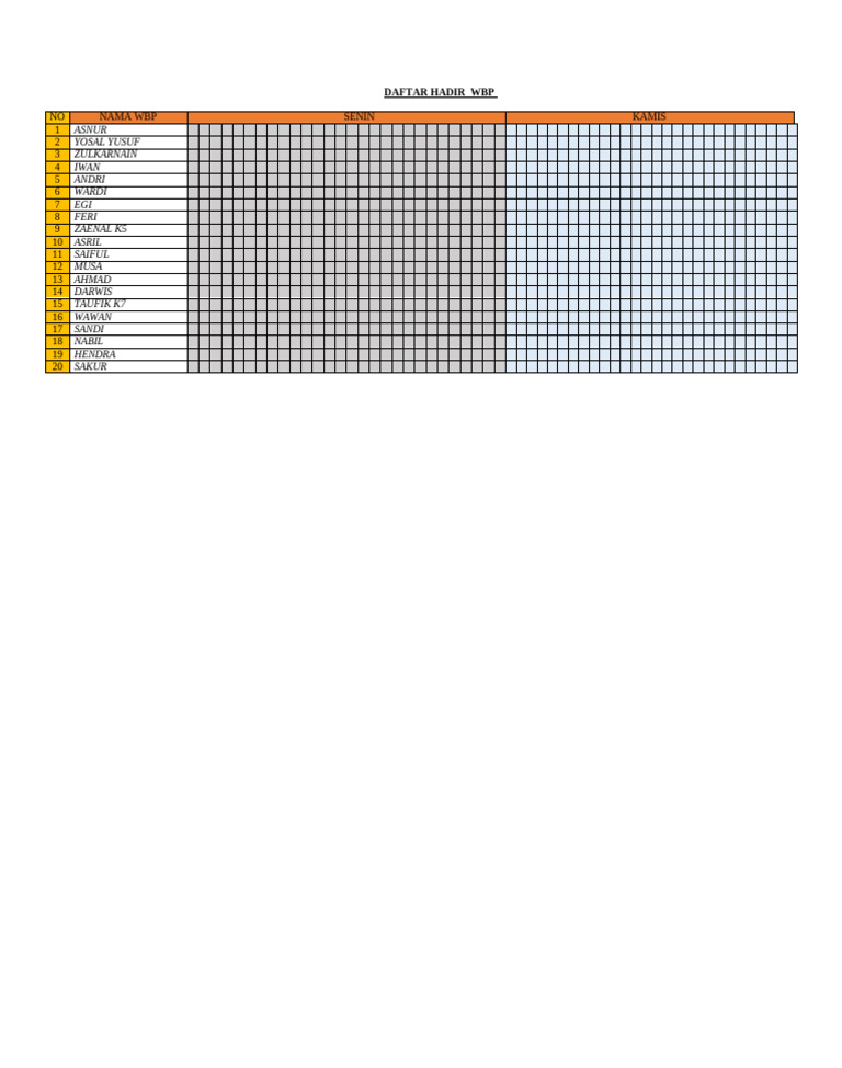 Daftar Hadir Mengaji WBP | PDF