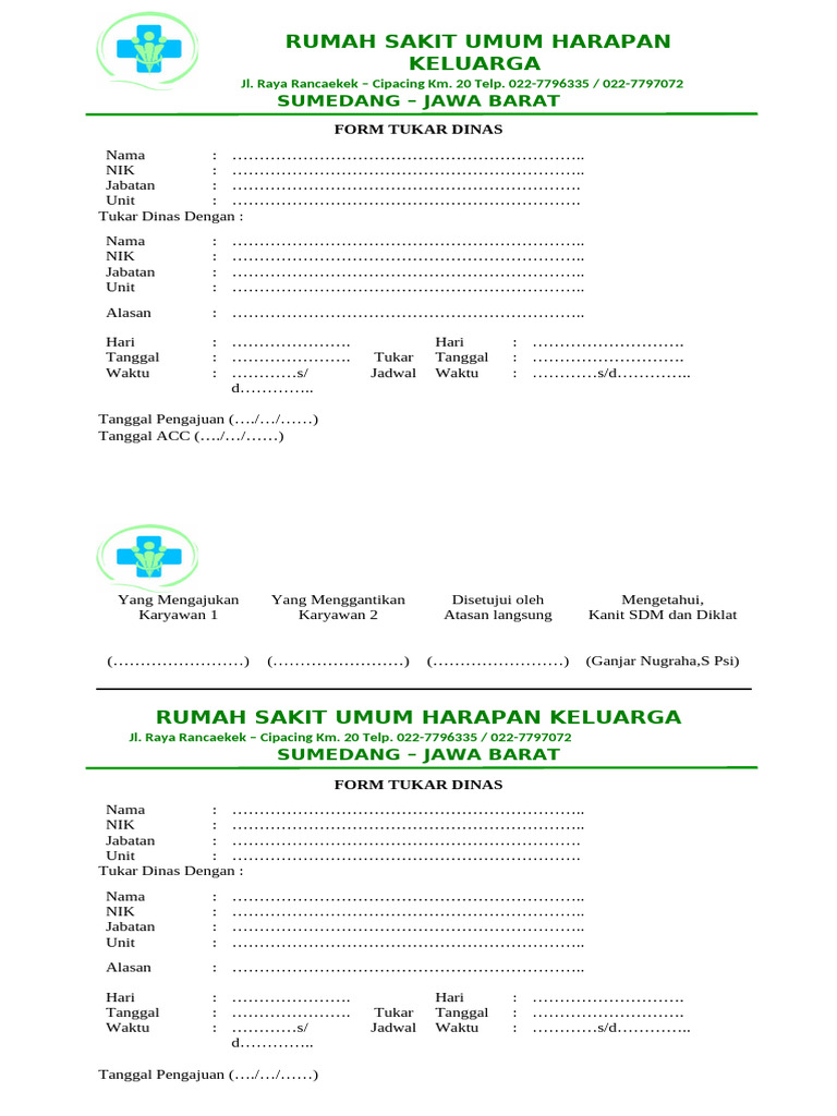 Formulir Tukar Dinas RS Harapan Keluarga | PDF