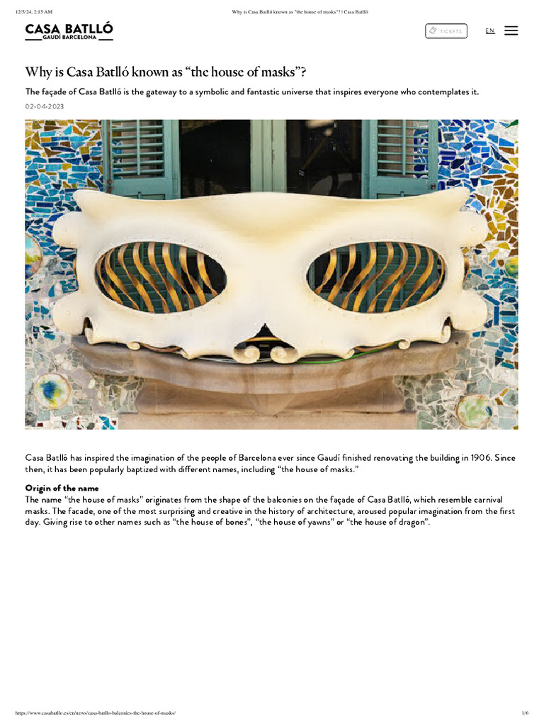 Why is Casa Batlló known as _the house of masks__ _ Casa Batlló | PDF ...
