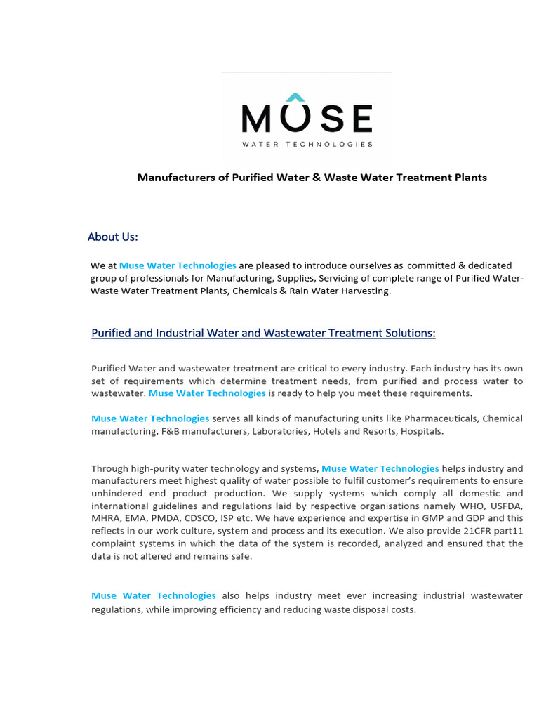 Purified Water & Wastewater Solutions | PDF | Water Treatment | Sewage Treatment