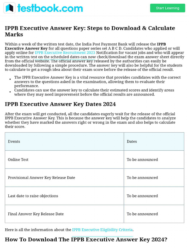 IPPB Executive Answer Key - Steps To Download & Calculate Marks | PDF