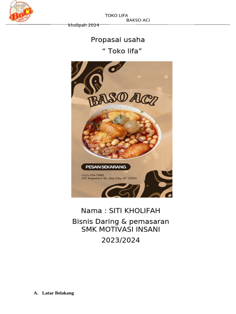 PROPOSAL BASO ACI kHOLIPAH | PDF