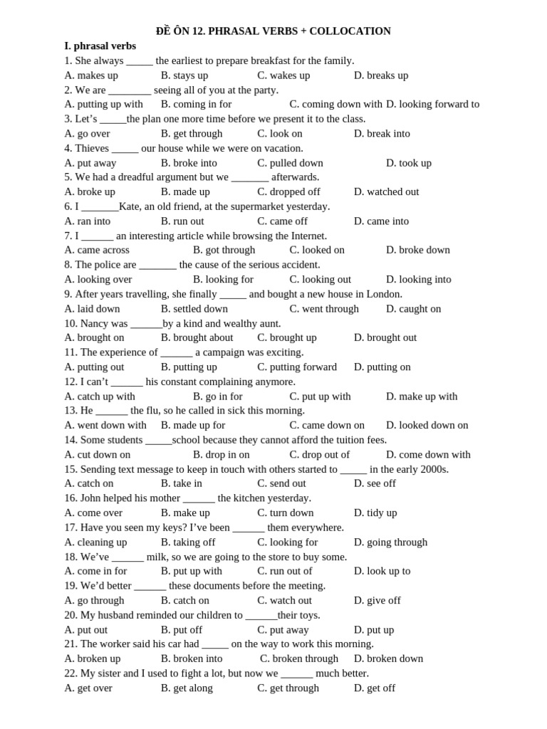 De On 12. PHRASAL VERB AND COLLOCATION | PDF