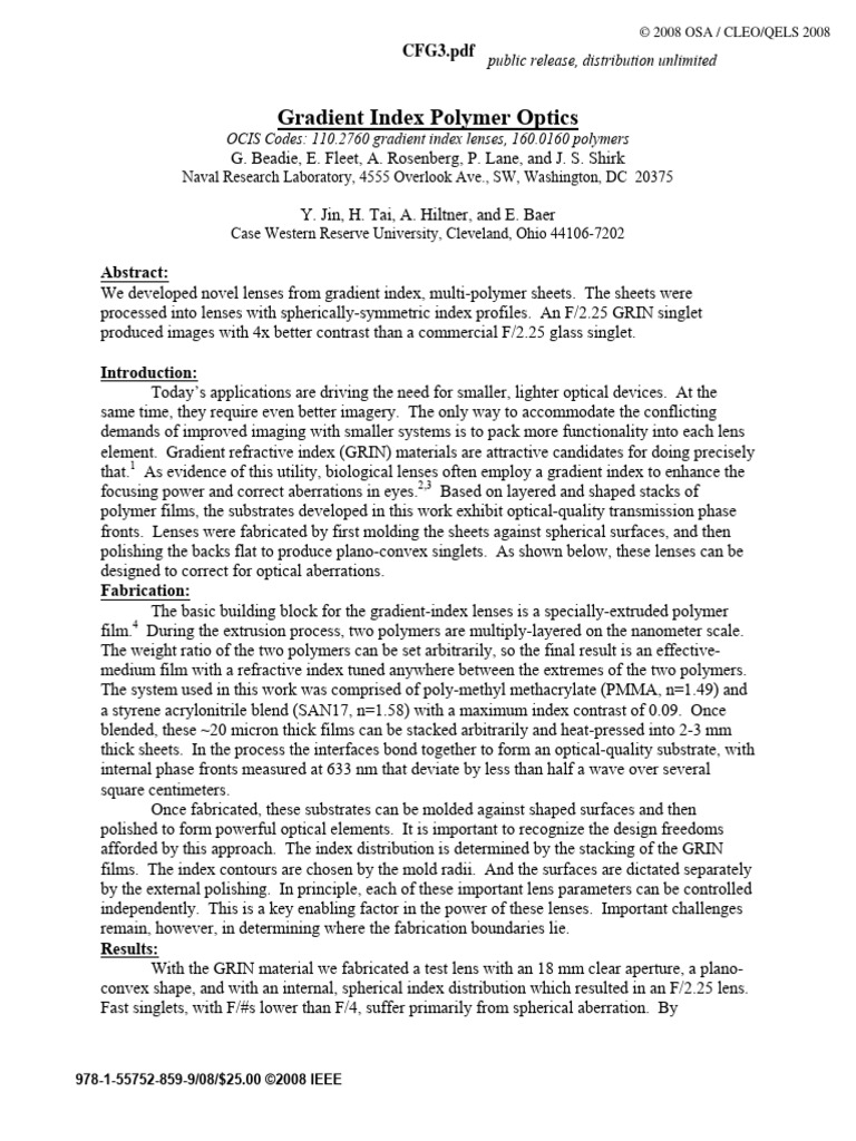 Gradient Index Polymer Optics | PDF | Optics | Electromagnetic Radiation