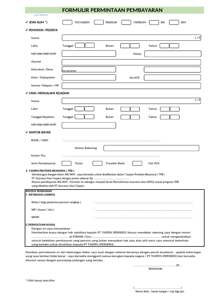 1 Formulir Permintaan Pembayaran | PDF