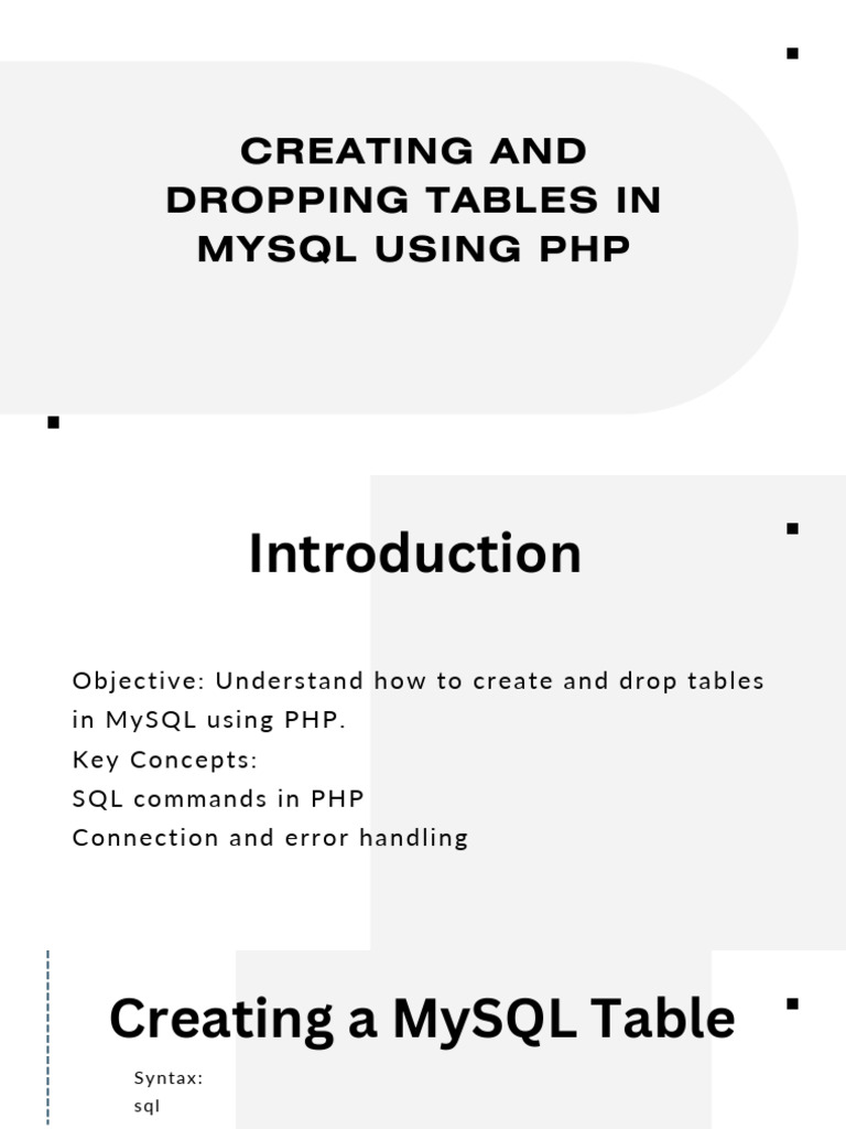 Creating and Dropping Tables in Mysql Using PHP | PDF