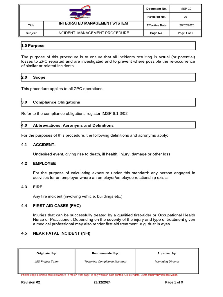 Incident Management Procedure | PDF | Occupational Safety And Health ...