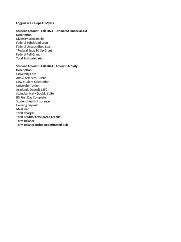 Student Account - Fall 2024 | PDF