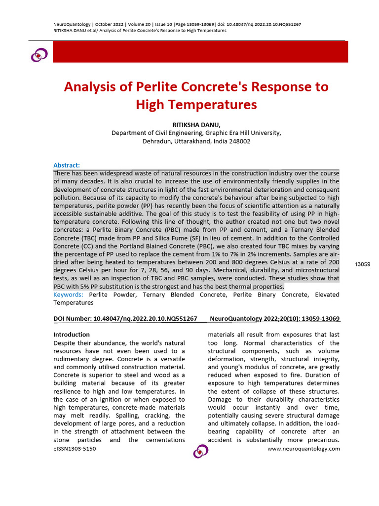 BAJ-19-CIVIL-Analysis of Perlite Concrete S Response To High Temperatures | PDF | Concrete | Cement