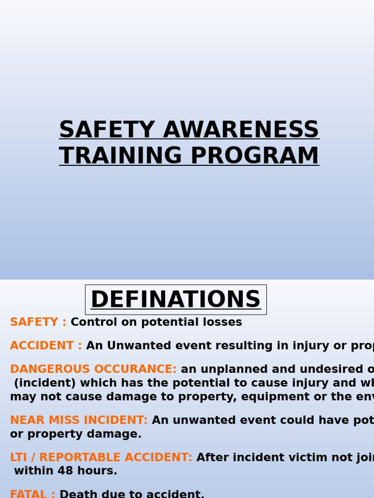 Safety Awareness Training Program | PDF | Occupational Safety And Health | Business