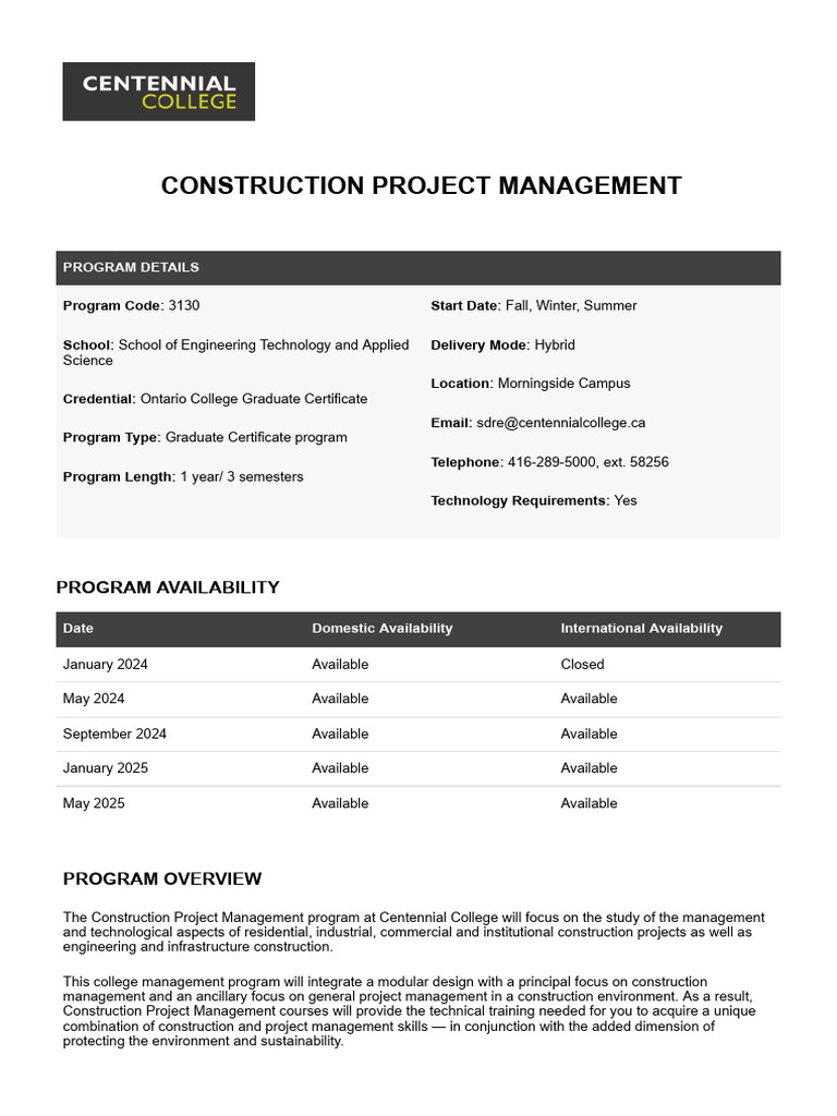 Construction Project Management - Centennial College | PDF | Project ...