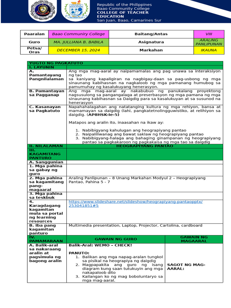 Final Lesson Plan - Demo Teaching | PDF