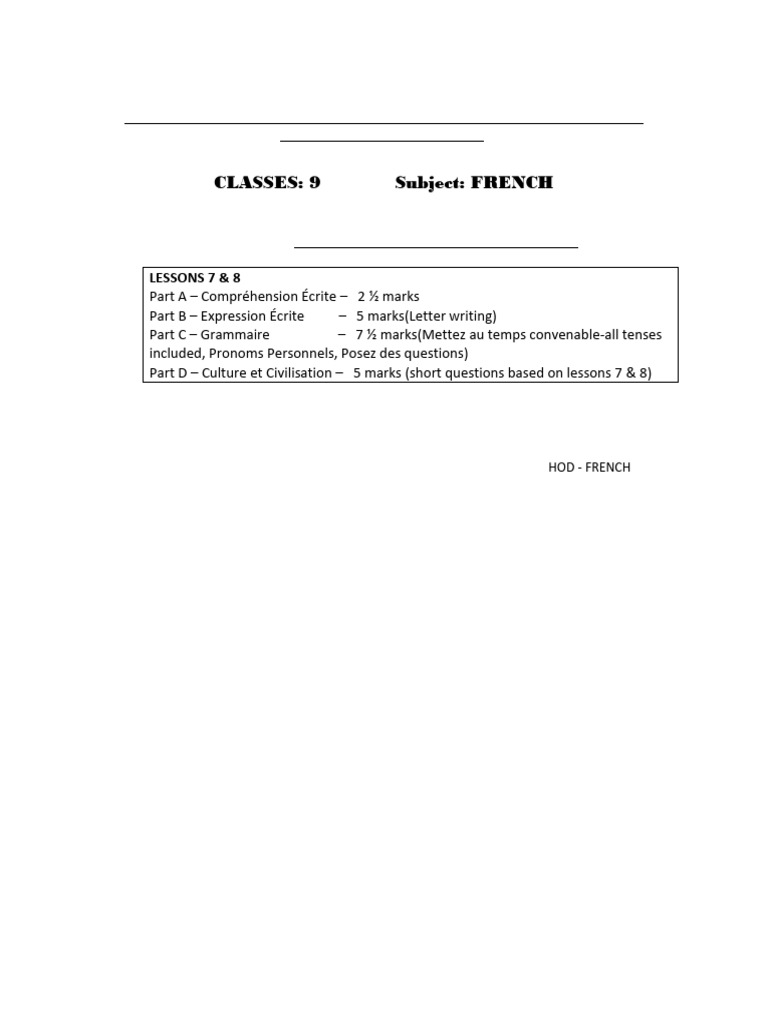CL IX_PT-3_French Syllabus & Portions_Jan 2025 | PDF