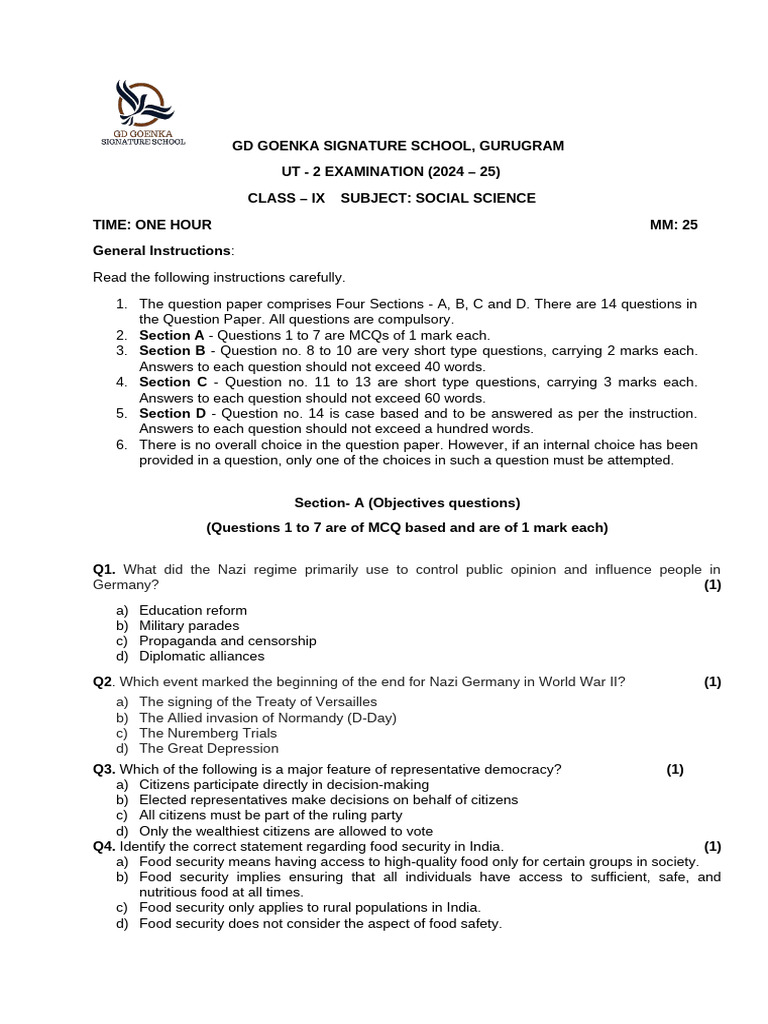 Ut 2 SST Class 9 2024-25 | PDF | Food Security | Rain