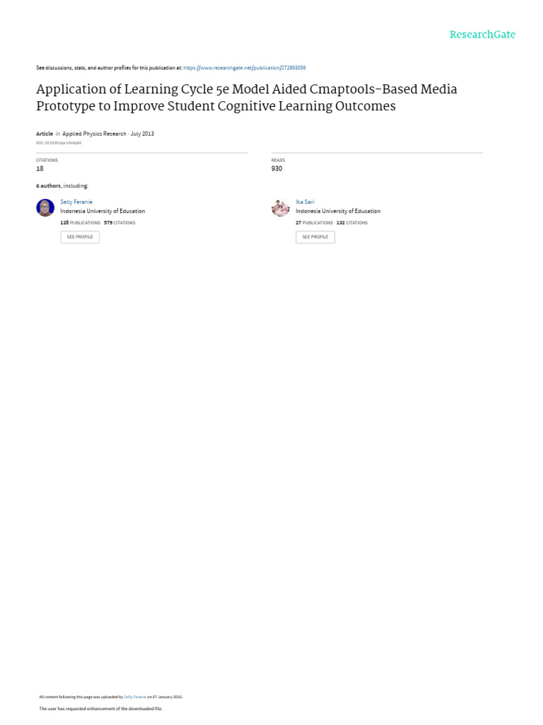 Application of Learning Cycle 5e Model Aided Cmapt | PDF | Learning | Concept