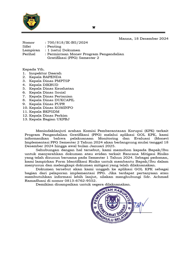 Permintaan Monev Program Pengendalian | PDF