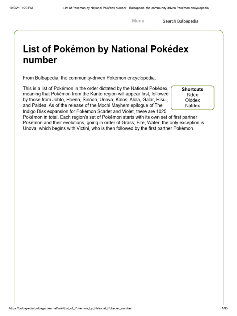 List of Pokémon by National Pokédex Number | PDF | Pokémon | Nintendo ...