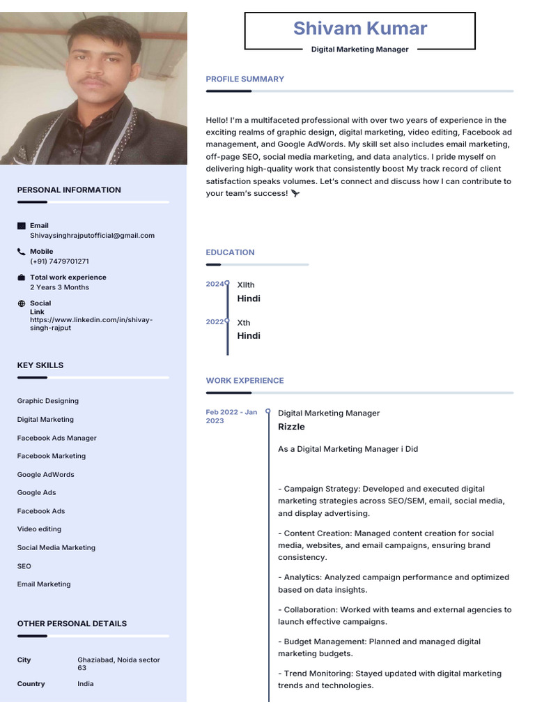 Cv Shivam Kumar | PDF | Digital Marketing | Popular Culture & Media Studies