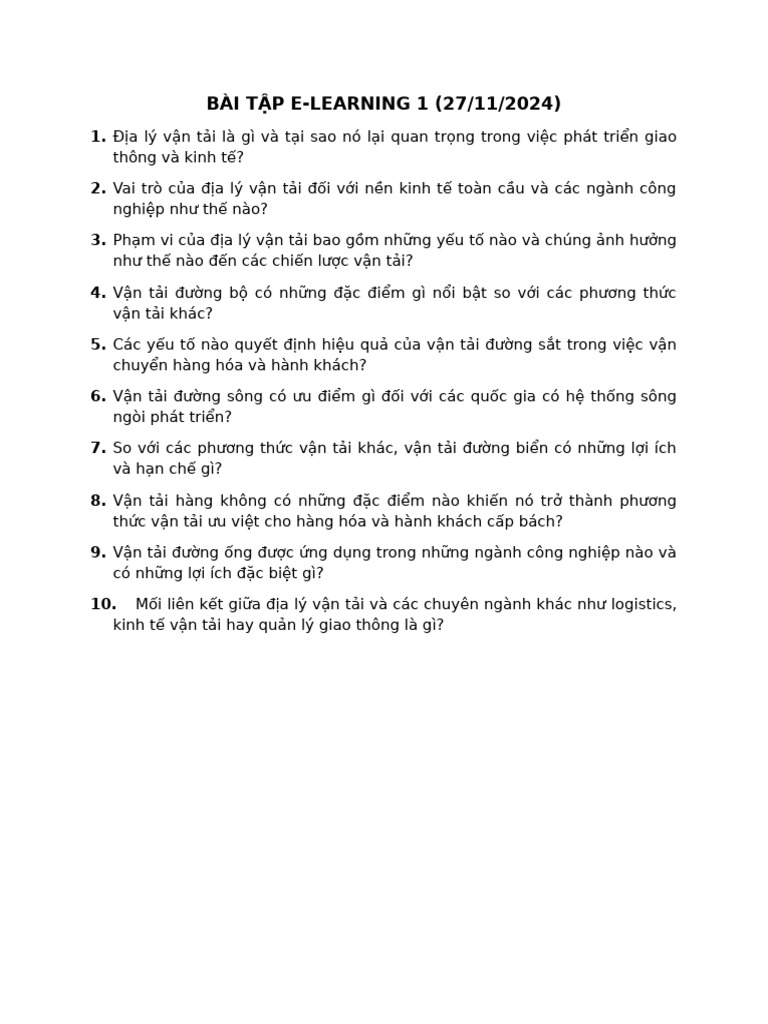 BÀI TẬP E-Learning 1 | PDF